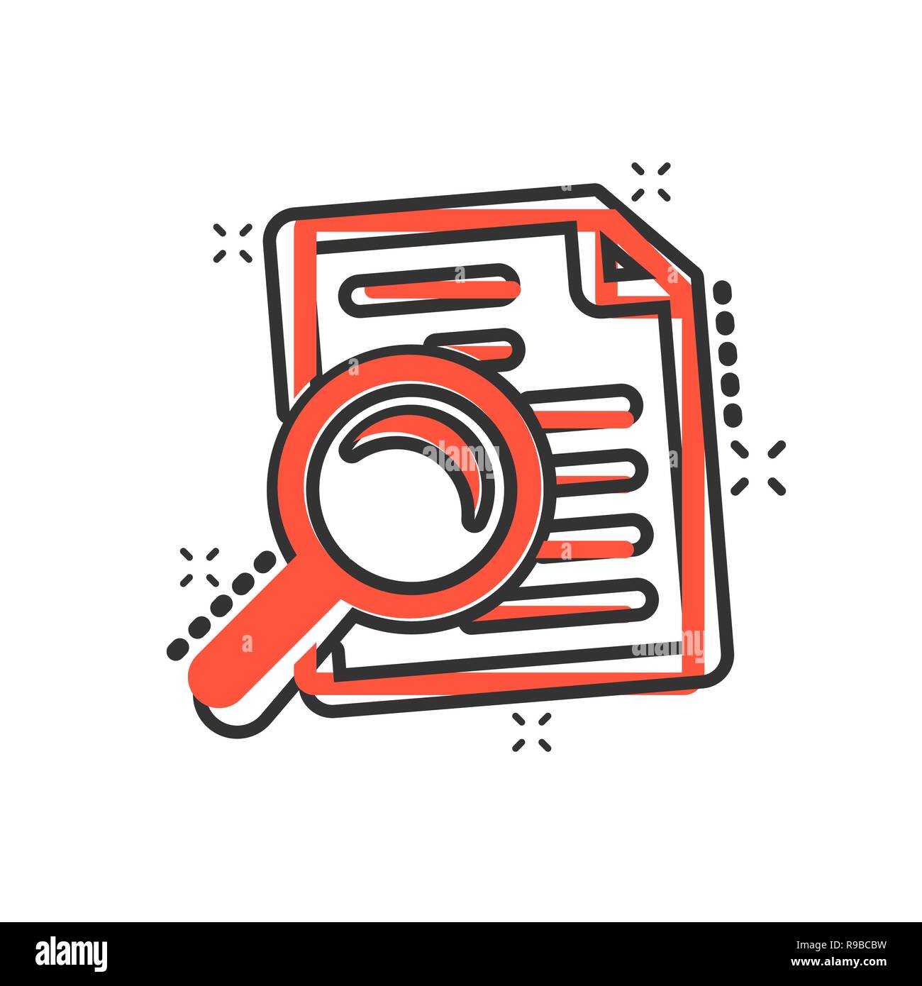 Scrutiny document plan icon in comic style. Review statement vector ...