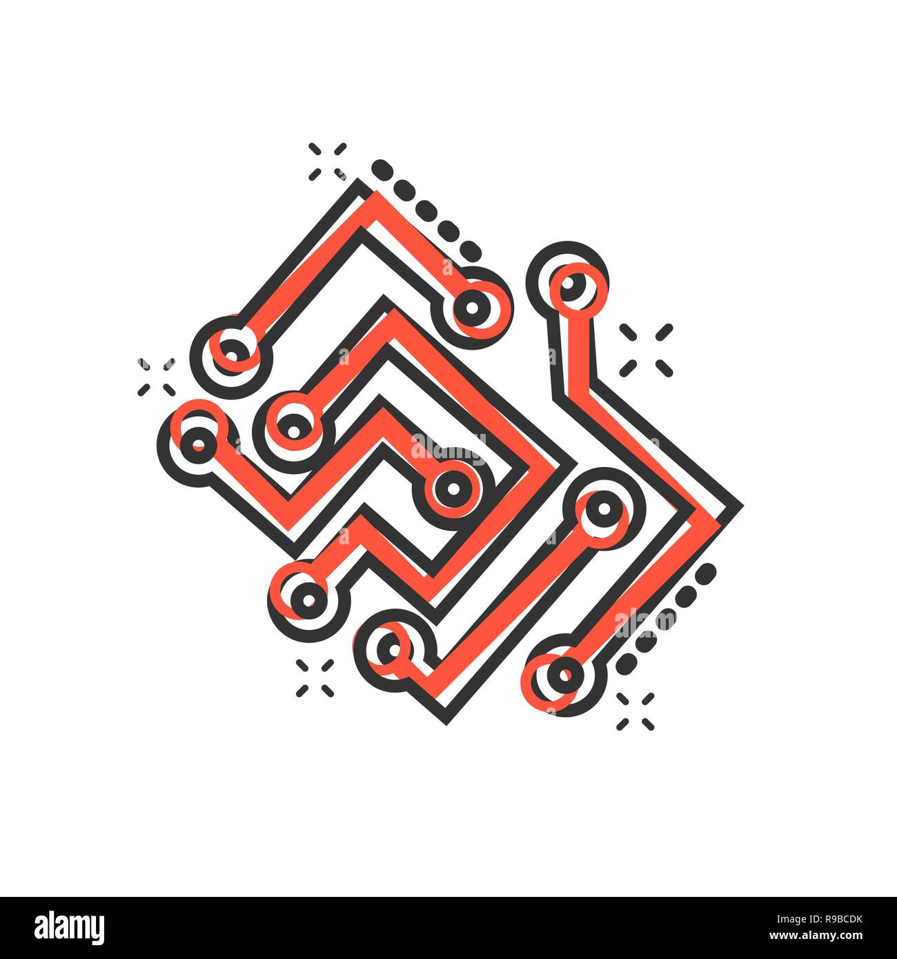Circuit board icon in comic style. Technology microchip vector cartoon ...