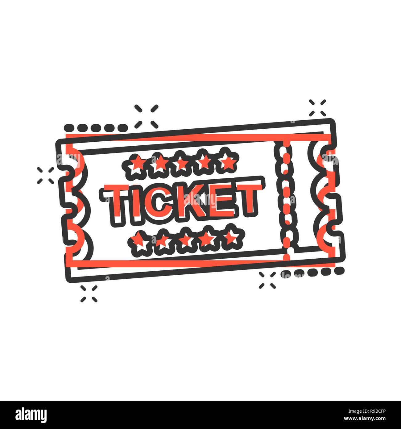 Cinema ticket icon in comic style. Admit one coupon entrance vector ...
