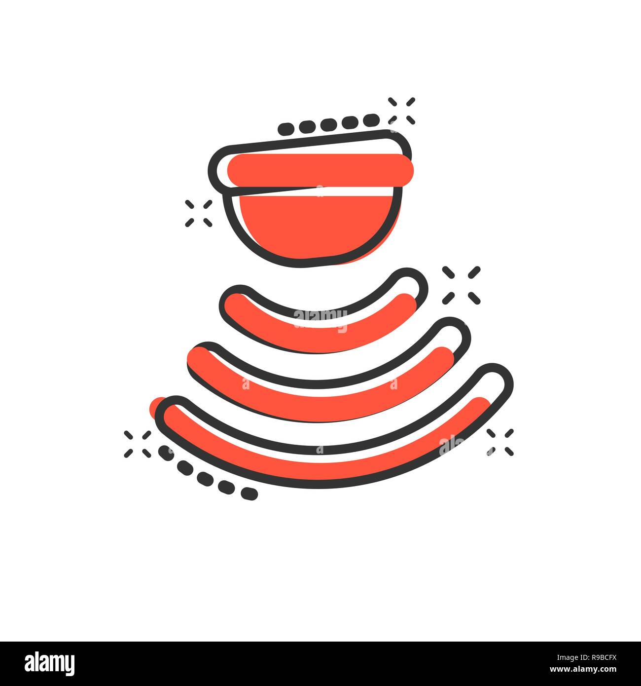 Motion sensor icon in comic style. Sensor waves vector cartoon ...