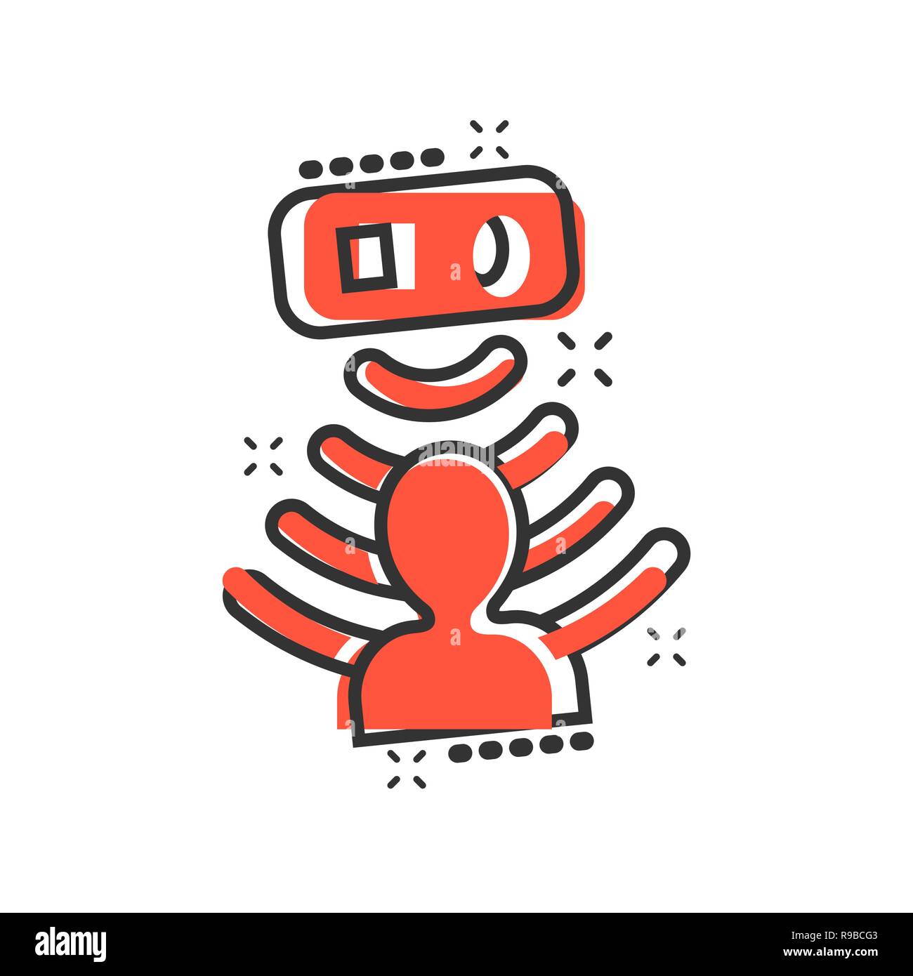 Motion sensor icon in comic style. Sensor waves with man vector cartoon ...