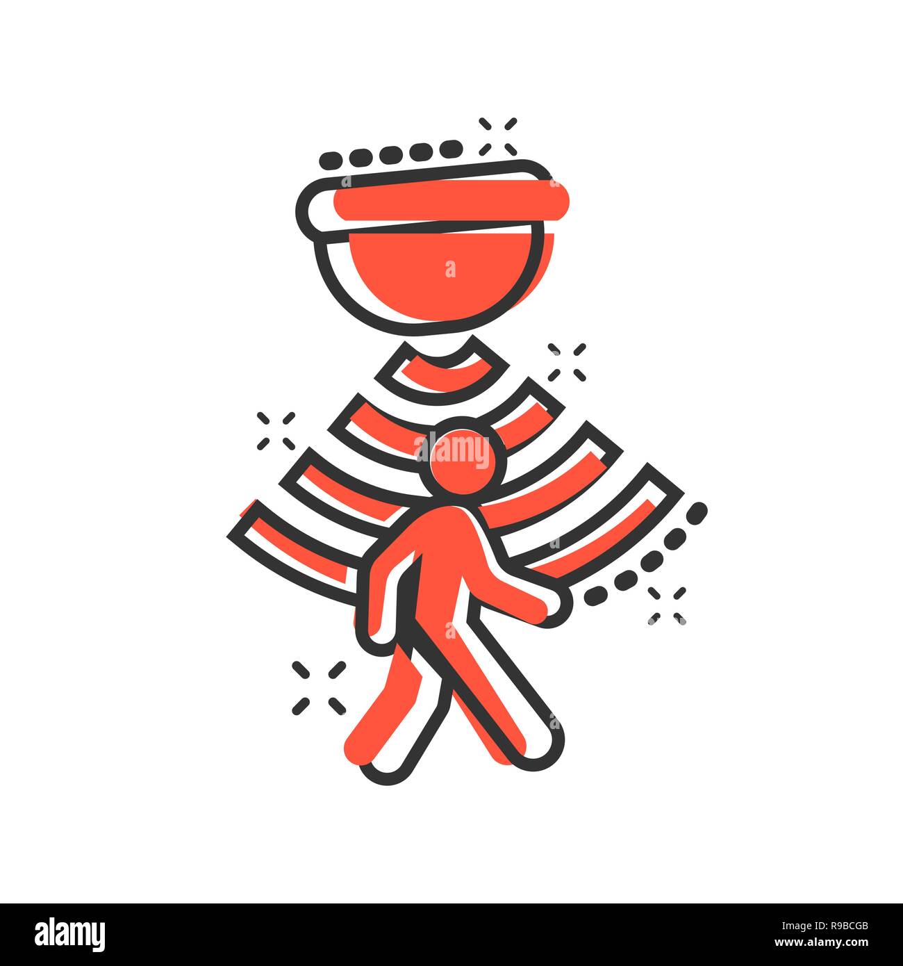 Motion sensor icon in comic style. Sensor waves with man vector cartoon ...