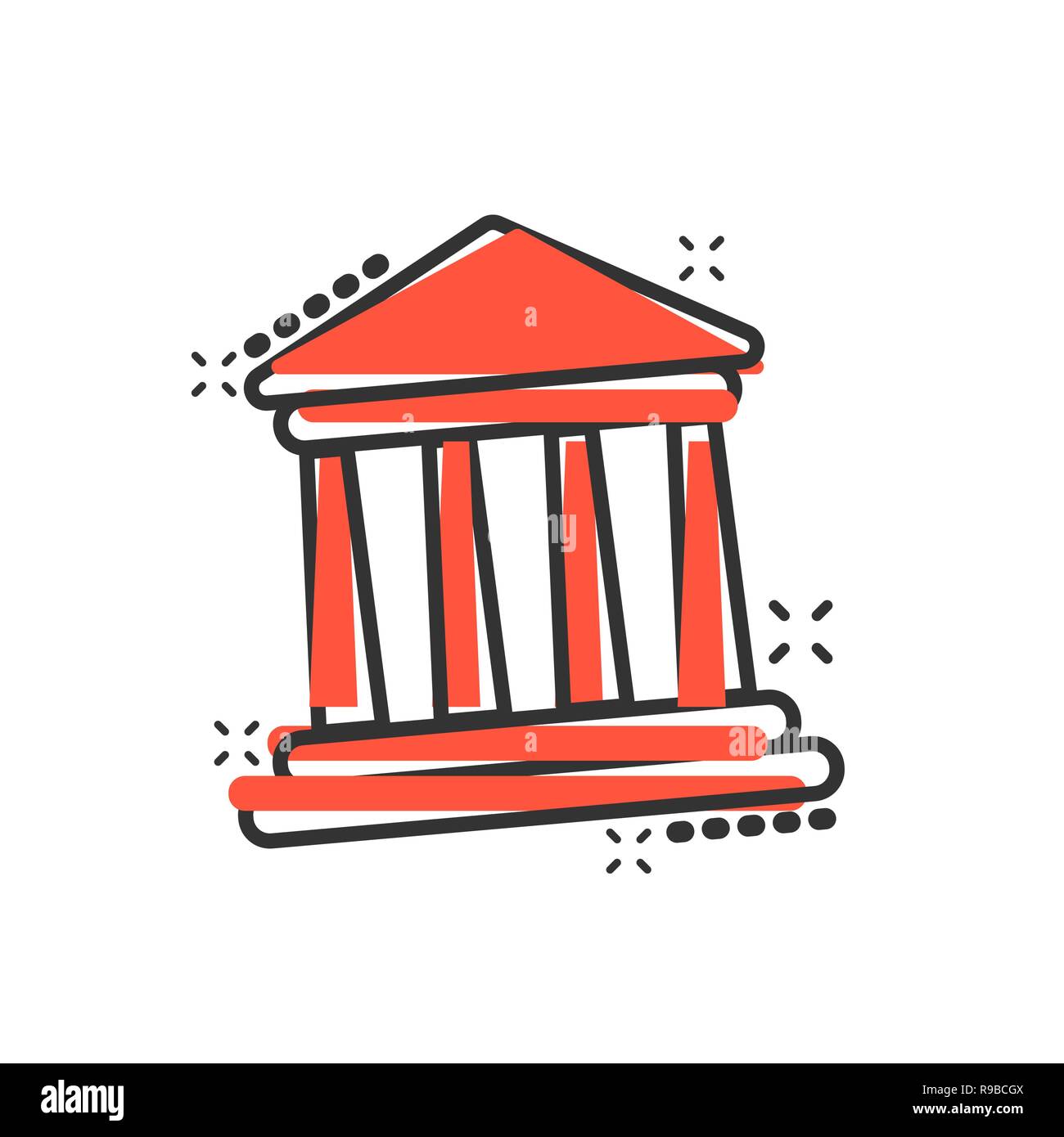 Bank building icon in comic style. Government architecture vector ...