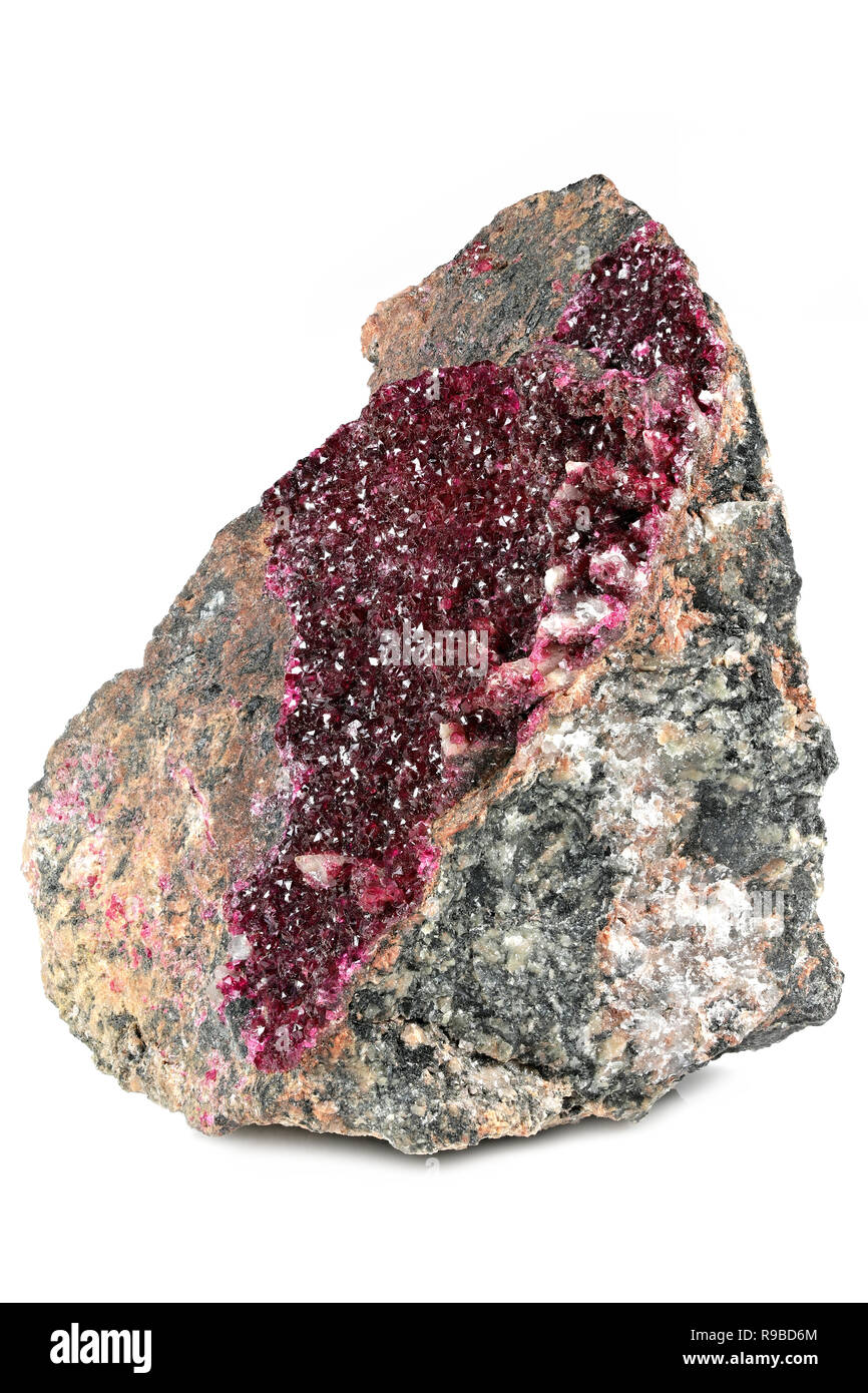 roselite crystals on matrix from Bou Azzer, Morocco isolated on white ...