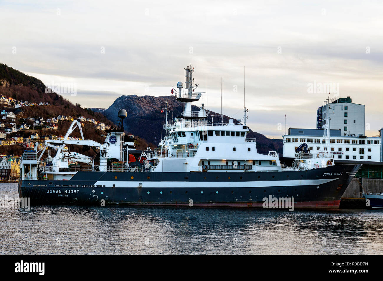 Fishery research and survey vessel Johan Hjort in the port of Bergen ...