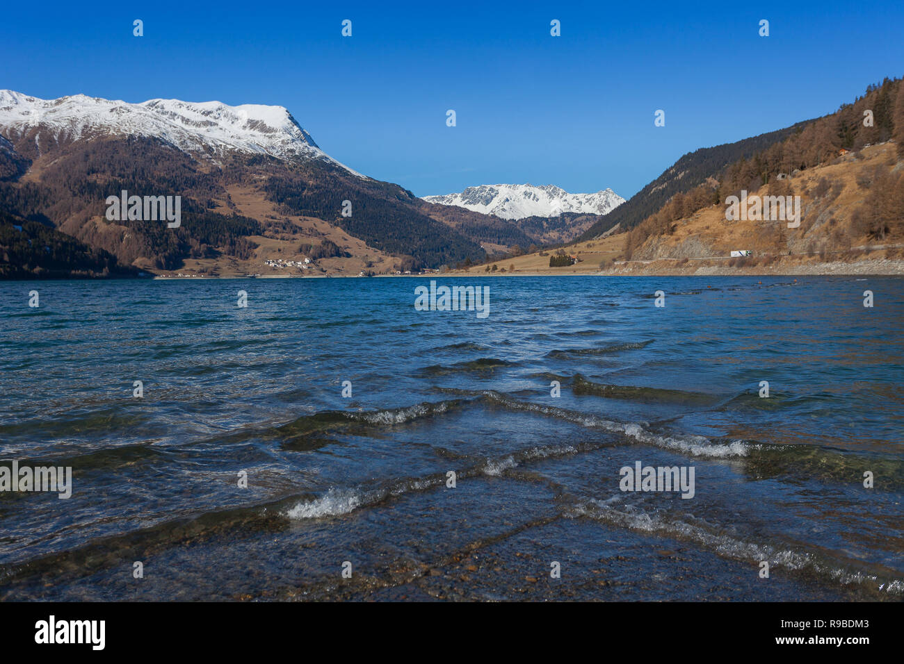 Resia/Reschen, Italy - 12 10, 2016: waves at the Resia lake Stock Photo ...