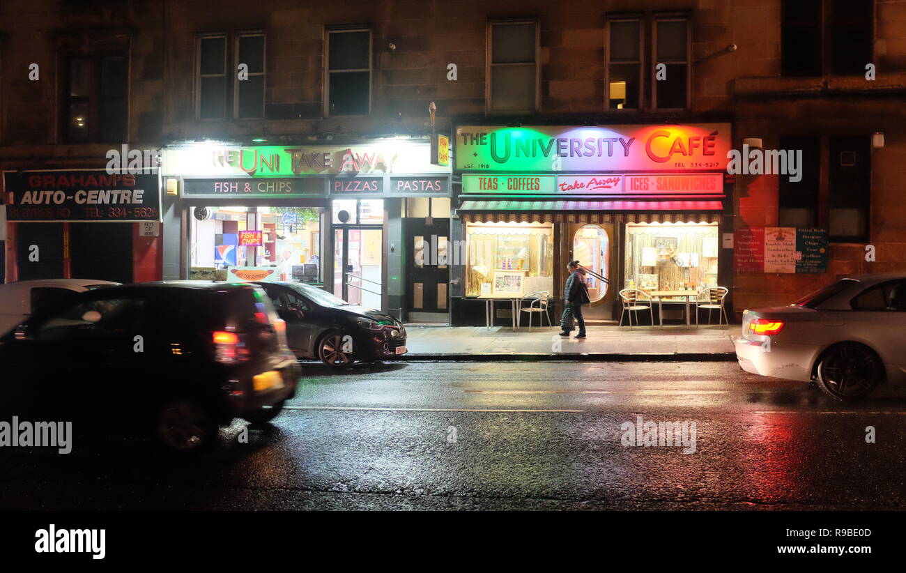 The University Café, Byers Road, Glasgow at night Stock Photo - Alamy