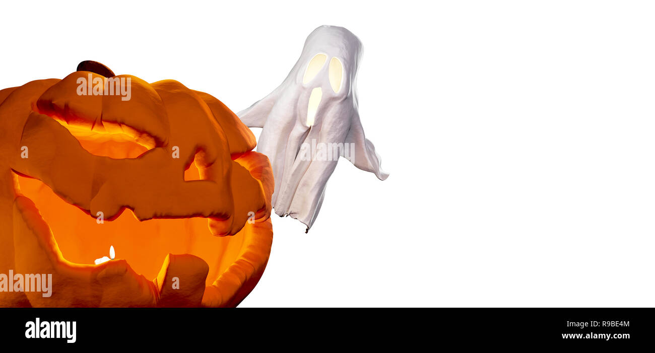 Halloween pumpkin and ghost 3d-illustration Stock Photo - Alamy