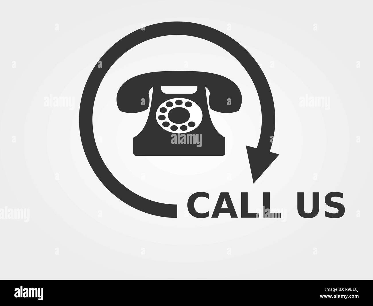 Call us concept icon. Old phone icon with Call us text. Light gray ...