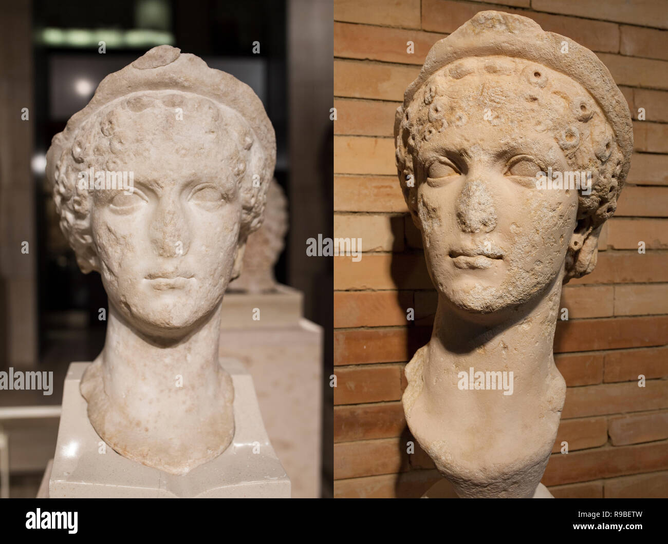 Madrid, Spain - November 11, 2017: Roman bust of Agrippina Minor. Left ...