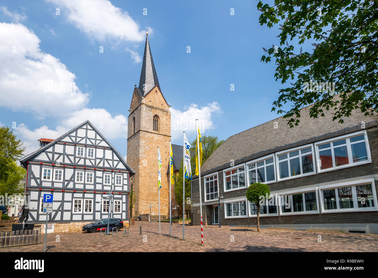 Market, Kilians Church, Korbach, Germany Stock Photo - Alamy