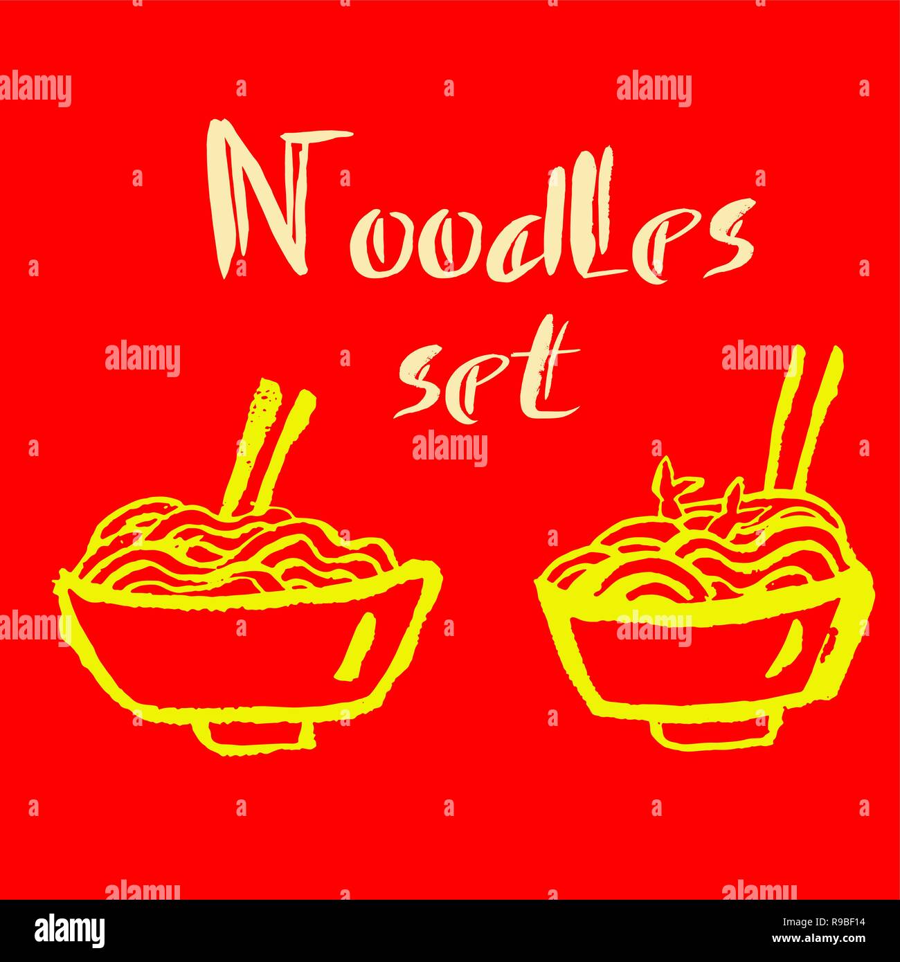 Noodles icons. Grunge ink brush vector illustration. Food flat ...