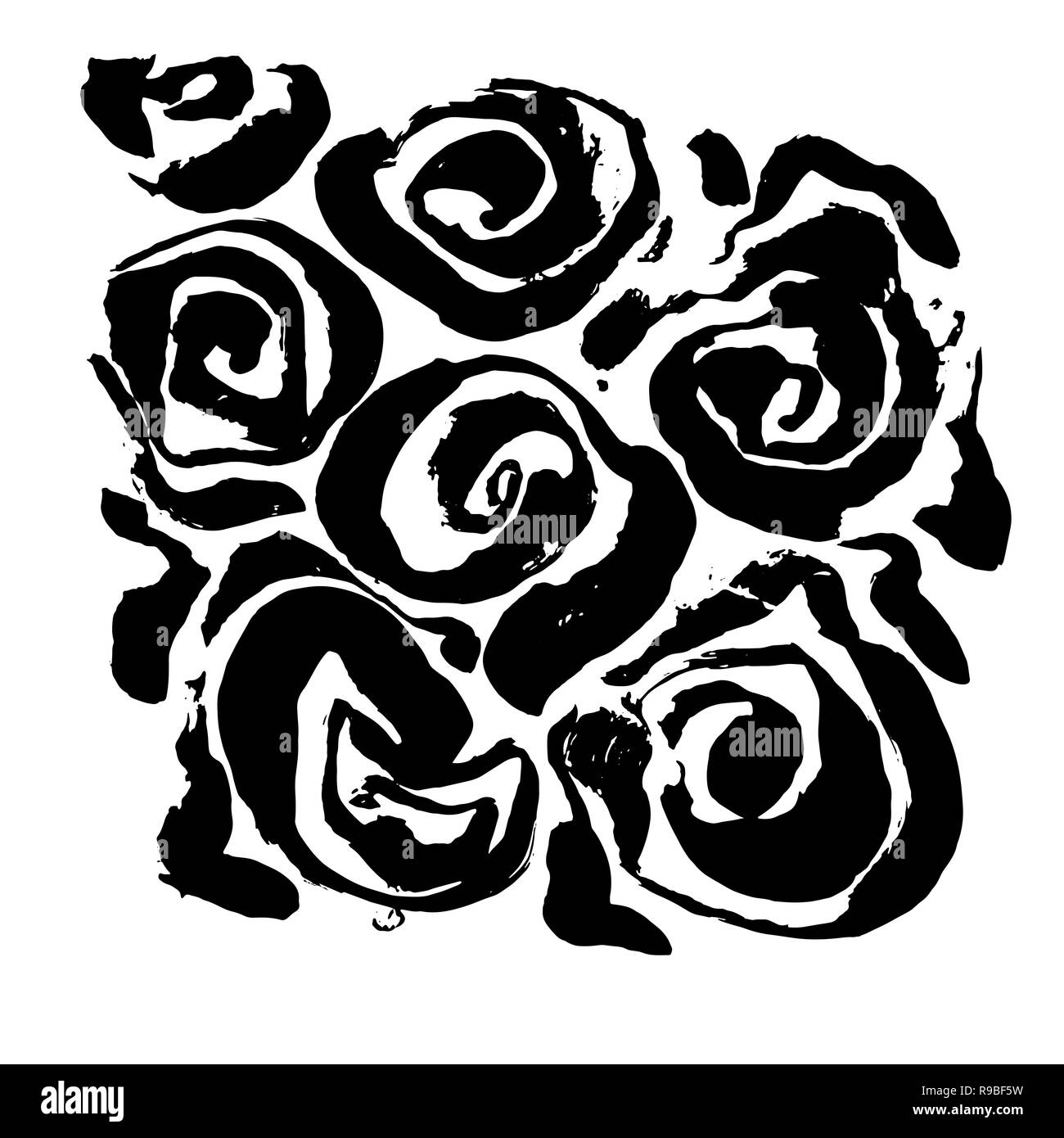 Abstract grunge ink flower background. Roses black brush pattern ...