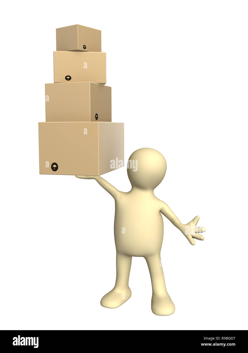 Puppet with boxes. Isolated over white Stock Photo - Alamy
