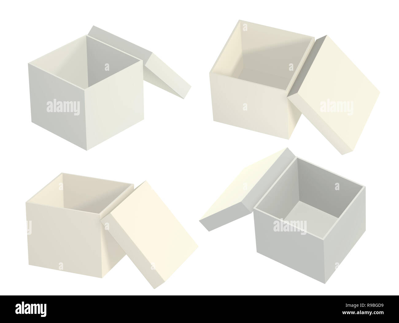 Collection of open empty boxes. Isolated over white Stock Photo - Alamy