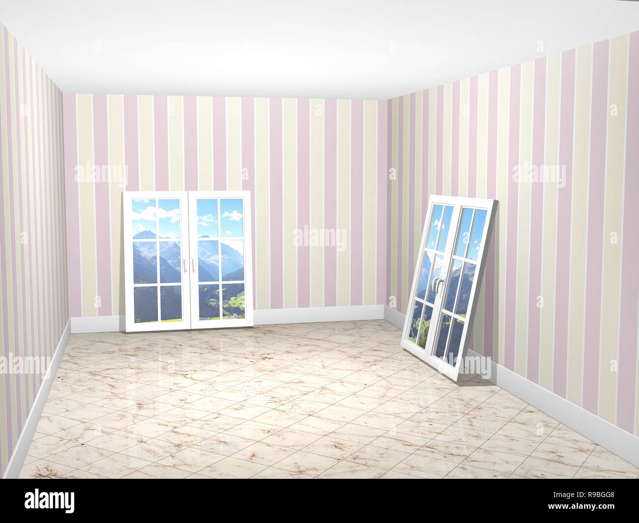Empty room with two new windows Stock Photo - Alamy