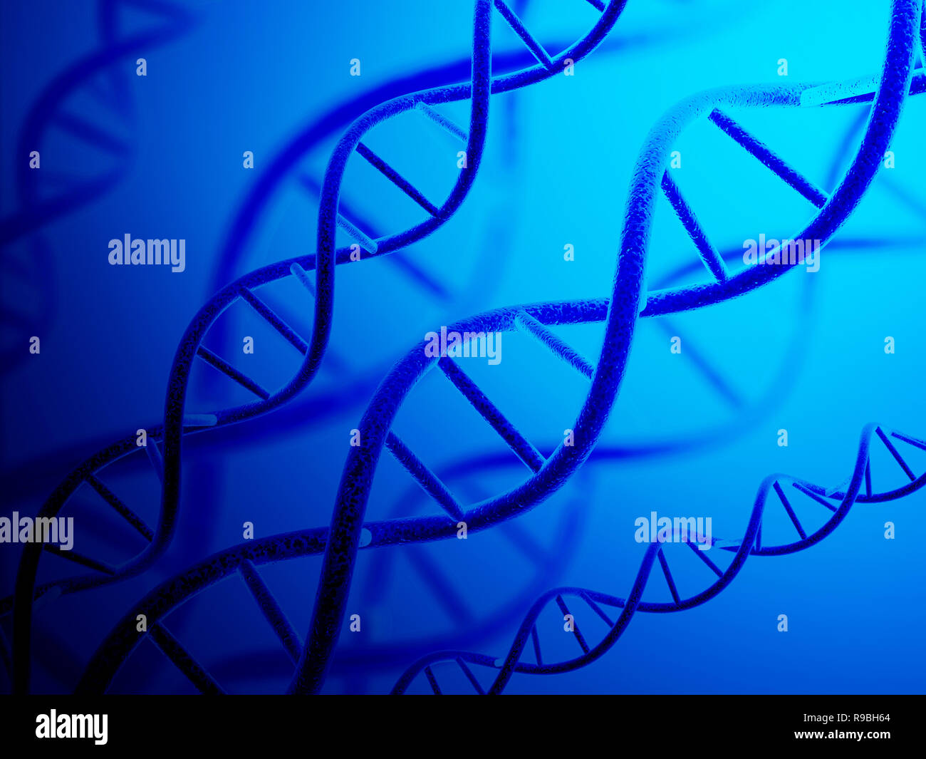 Digital models of DNA structure on abstract blue background. 3d render ...