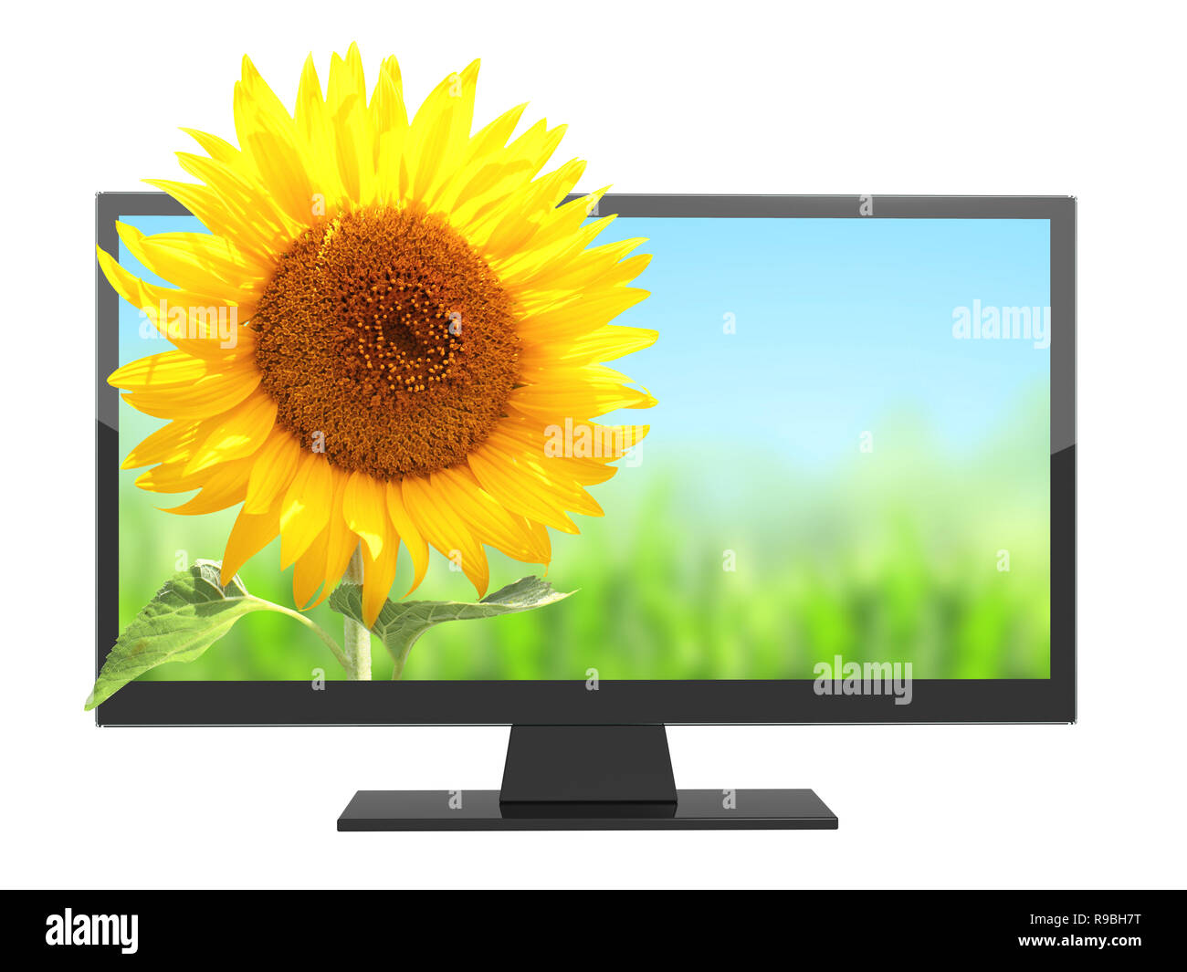 Modern TV with 3d effect on screen. Isolated on white background Stock ...