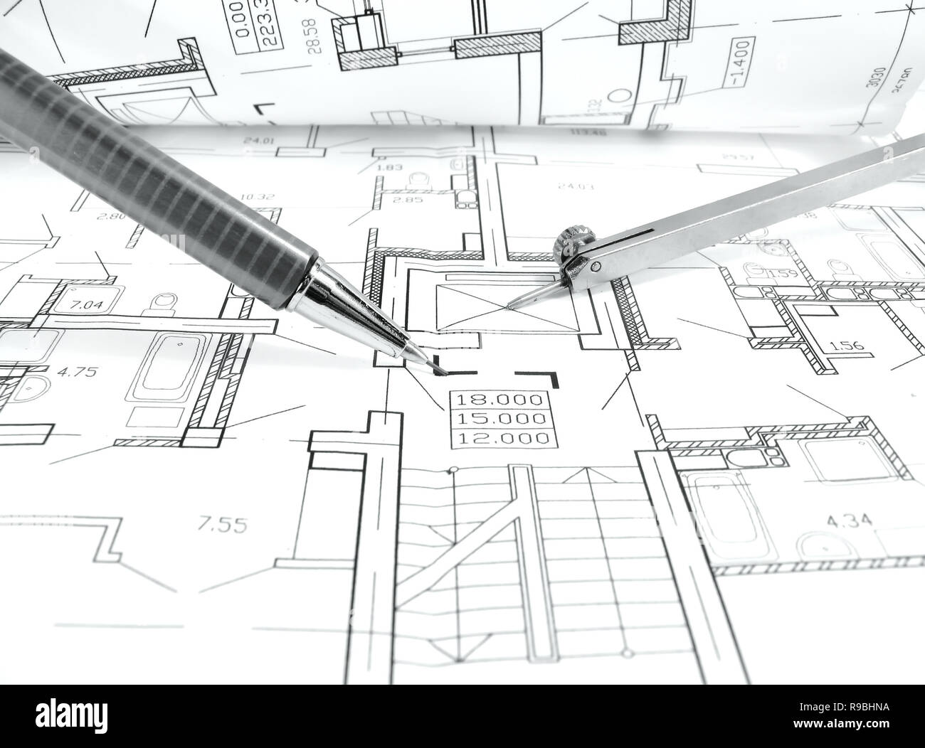 architectural drawing plan of house project - architecture, engineering ...