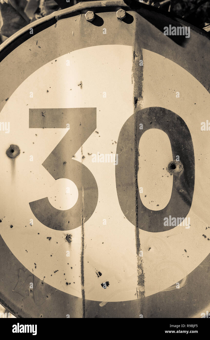 Old speed limit traffic sign, 30 Stock Photo - Alamy