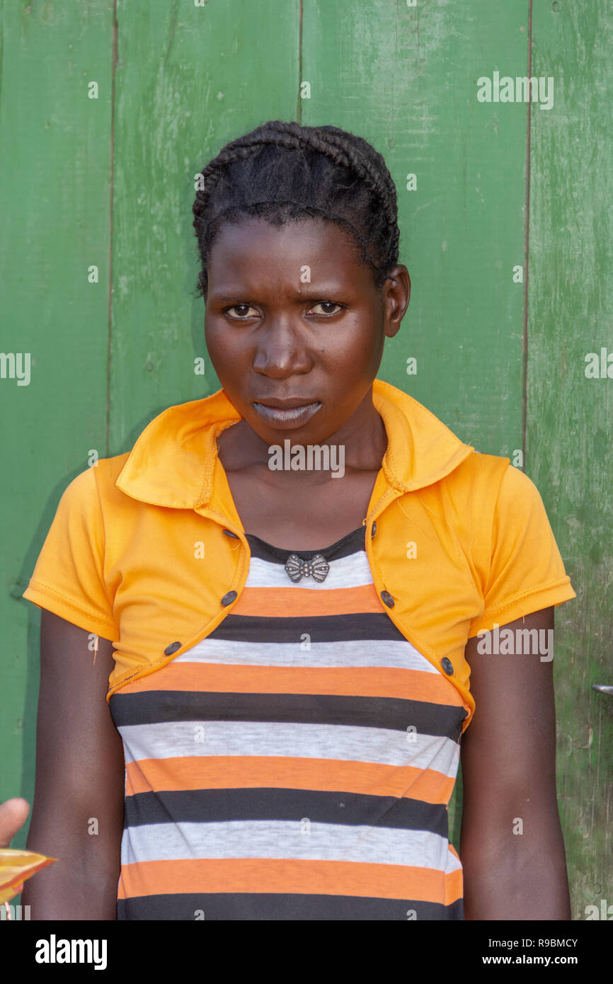 African woman in rural village of Mushekwa on the Zambezi River in ...