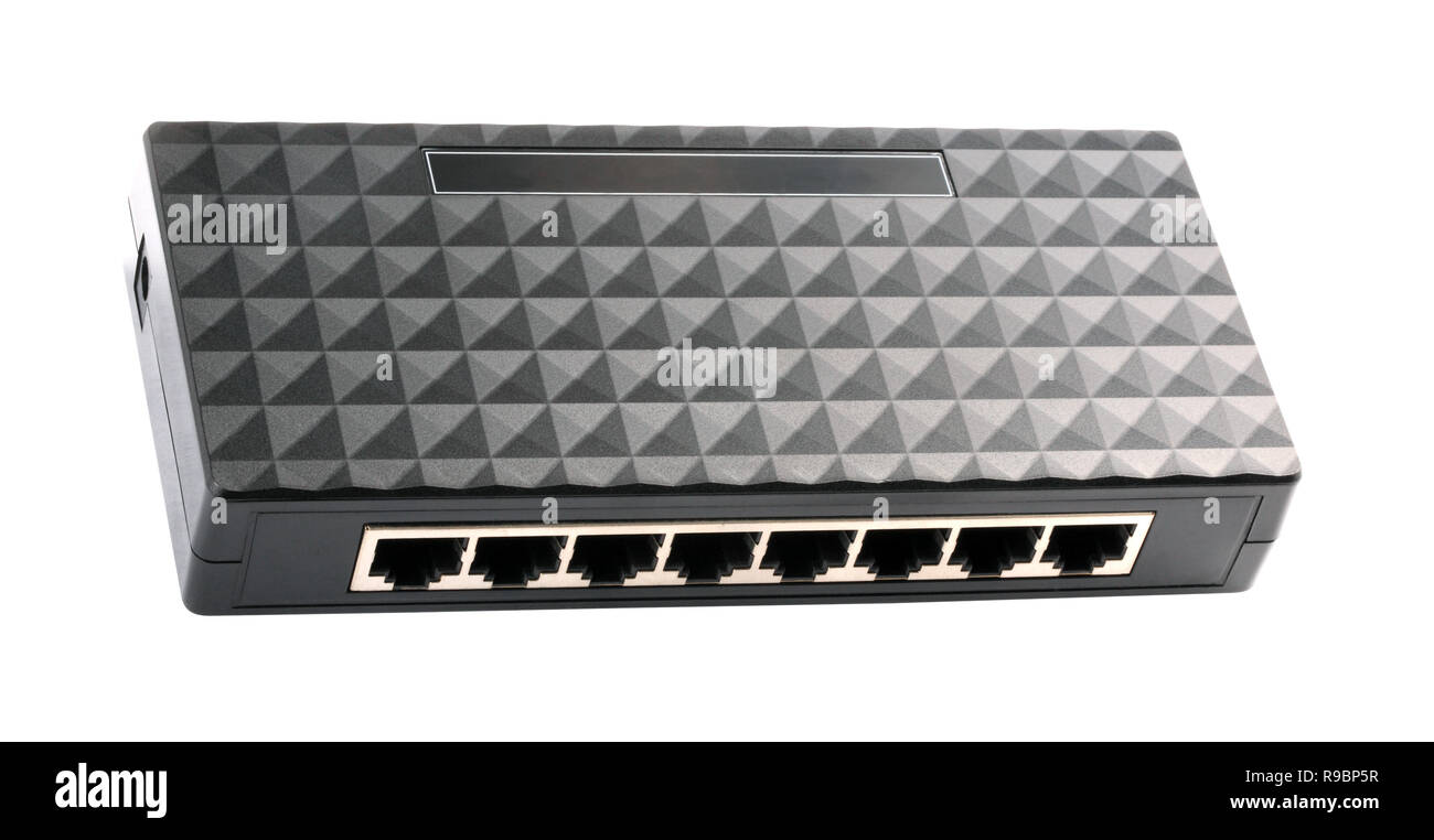 black 8 Port Plastic Ethernet Switch isolated on white background at ...