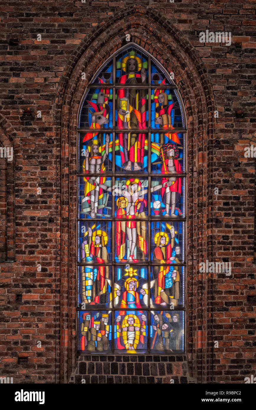 One of the saint maria church windows in the city of Helsingborg at ...