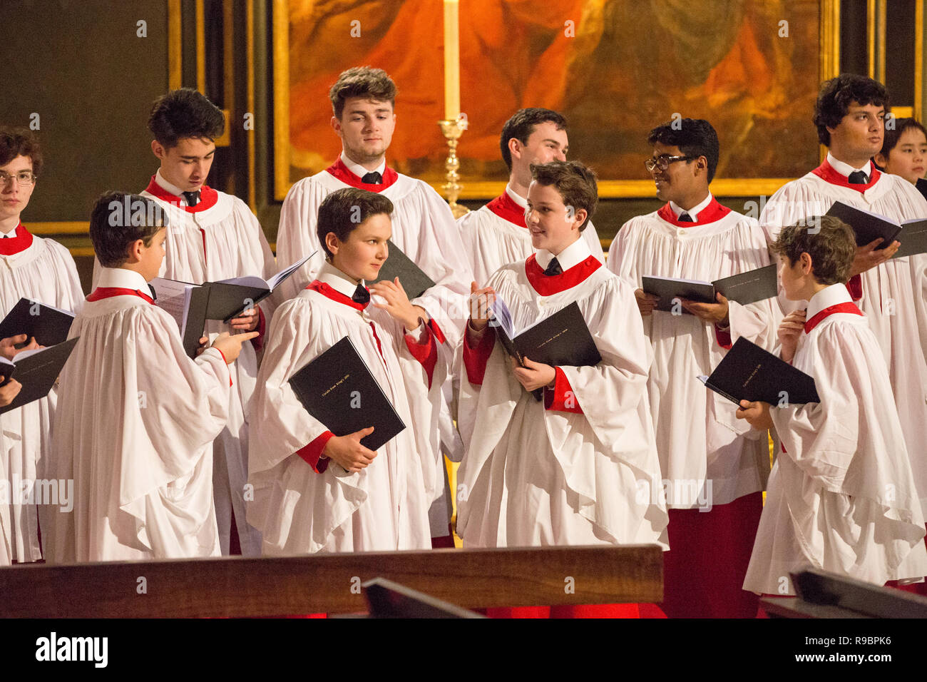 The choir from King's College Cambridge on their last rehearsal for A Festival of Nine Lessons ...