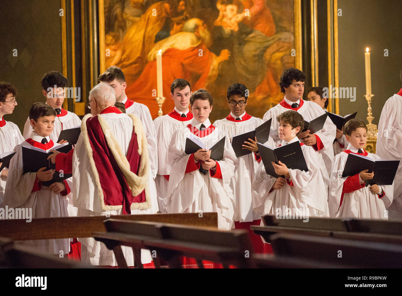 The choir from King's College Cambridge on their last rehearsal for A Festival of Nine Lessons ...