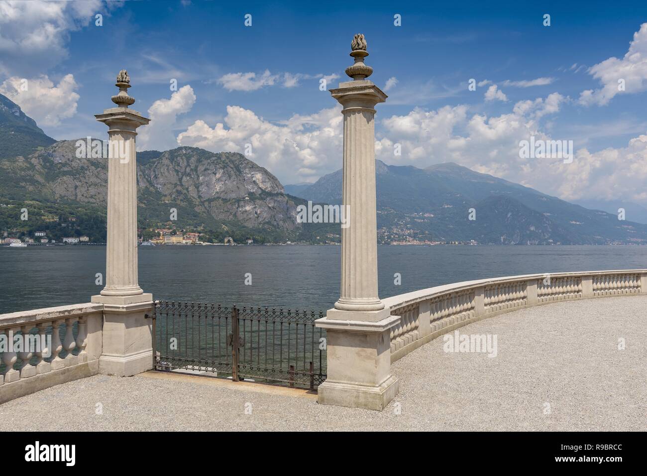 Columns in the park of the Villa Melzi at the shoreof Lake Como ...