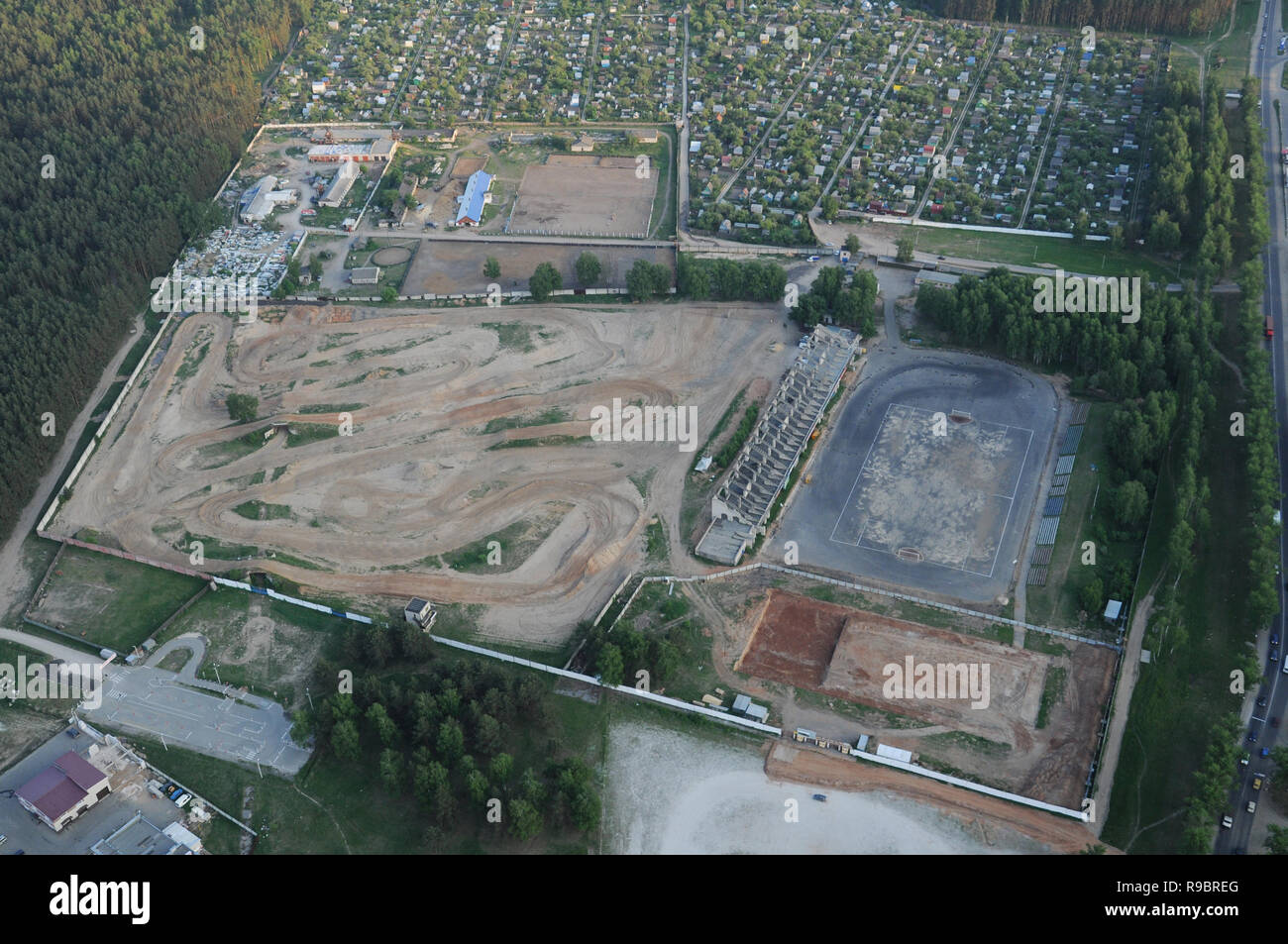 Kovrov, Russia. 25 May 2014. Kovrov town from the air. Sports complex ...