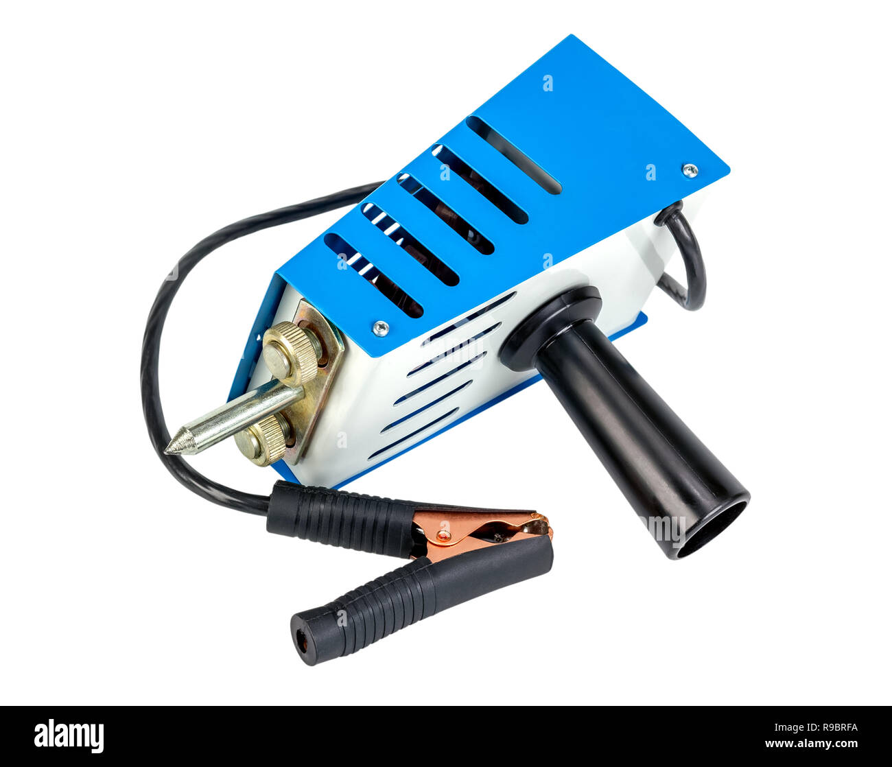 Analog car battery tester, power test load fork, isolated on a white ...