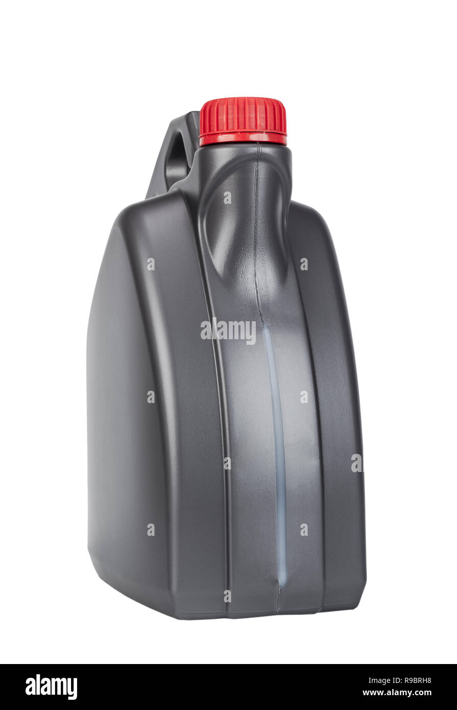 One gray plastic oil can isolated on white background Stock Photo - Alamy