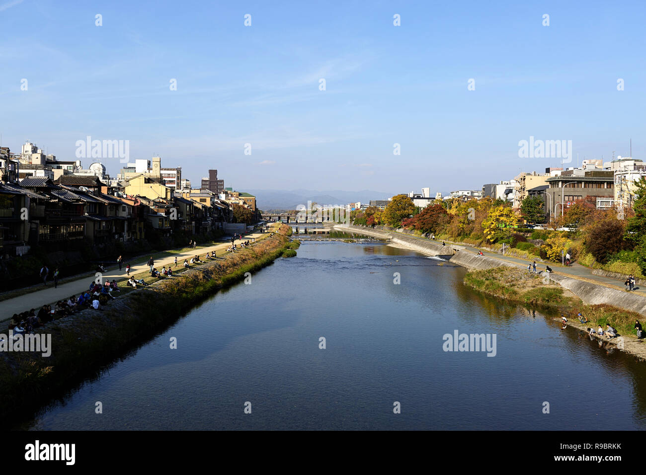 Kamo River, with pathways along the banks, Kyoto, Japan Stock Photo - Alamy