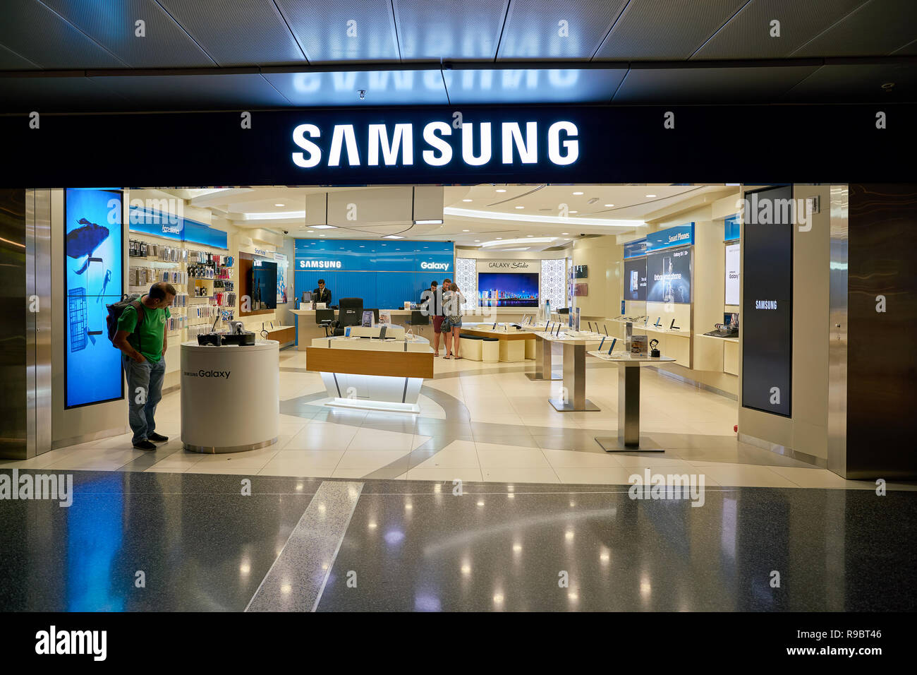 DOHA, QATAR - CIRCA MAY, 2017: Samsung store at Hamad International ...