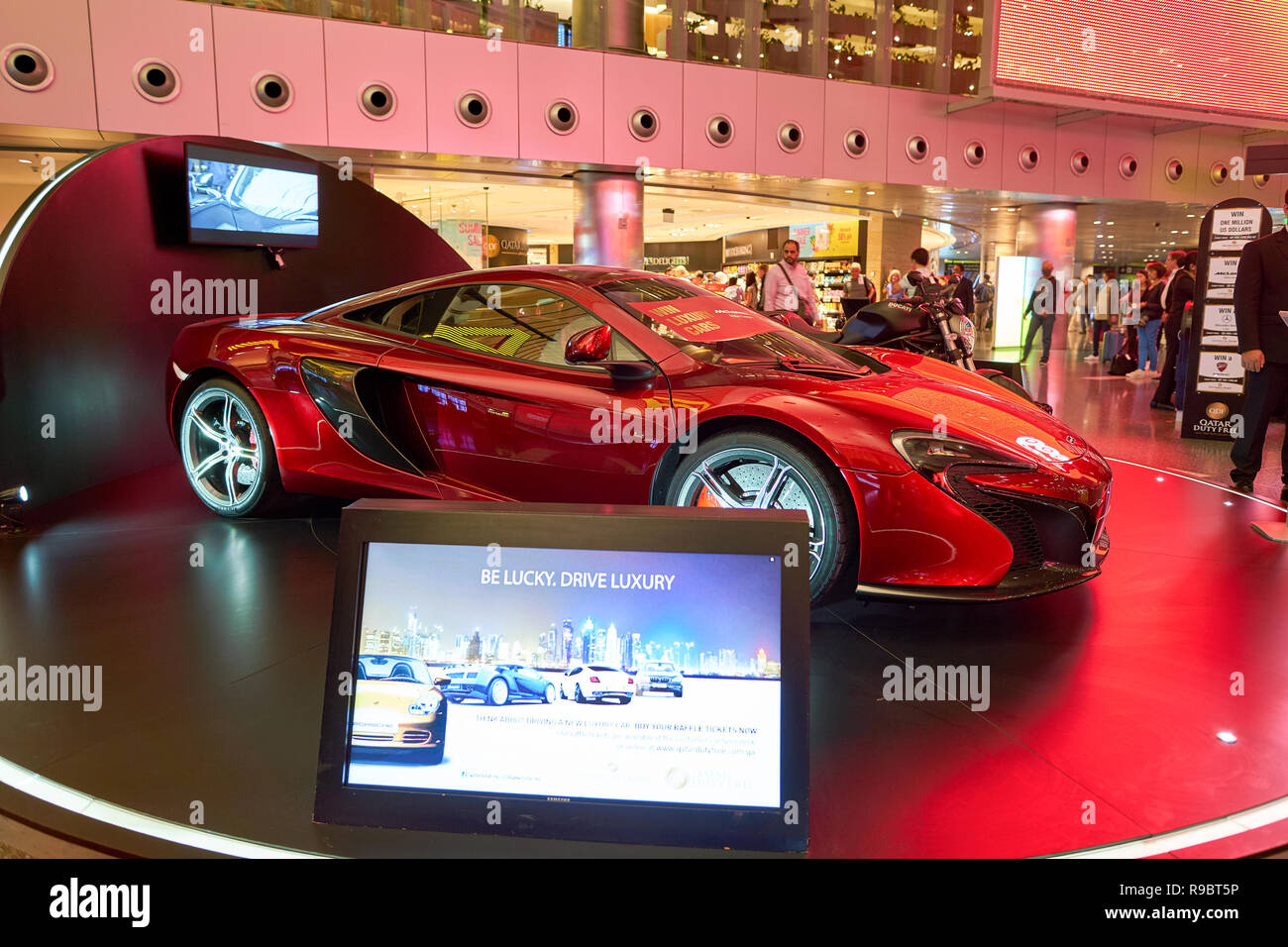 DOHA, QATAR - CIRCA MAY, 2017: red car on display at Hamad ...