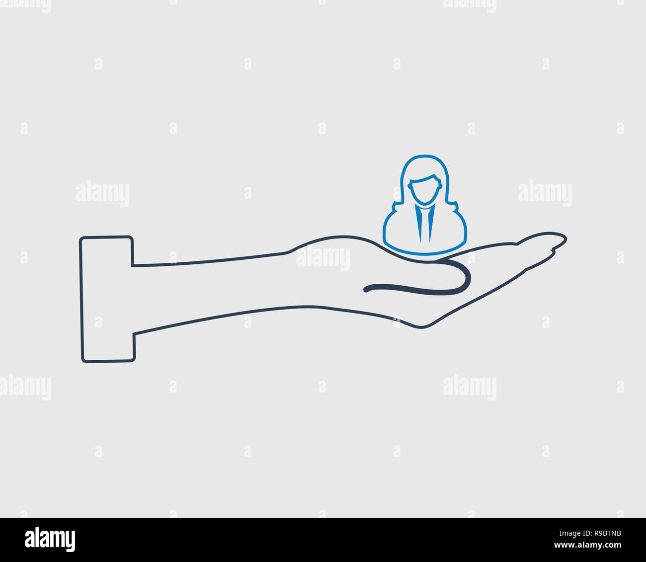 Customer care line icon. Female symbol on hand sign Stock Vector Image ...