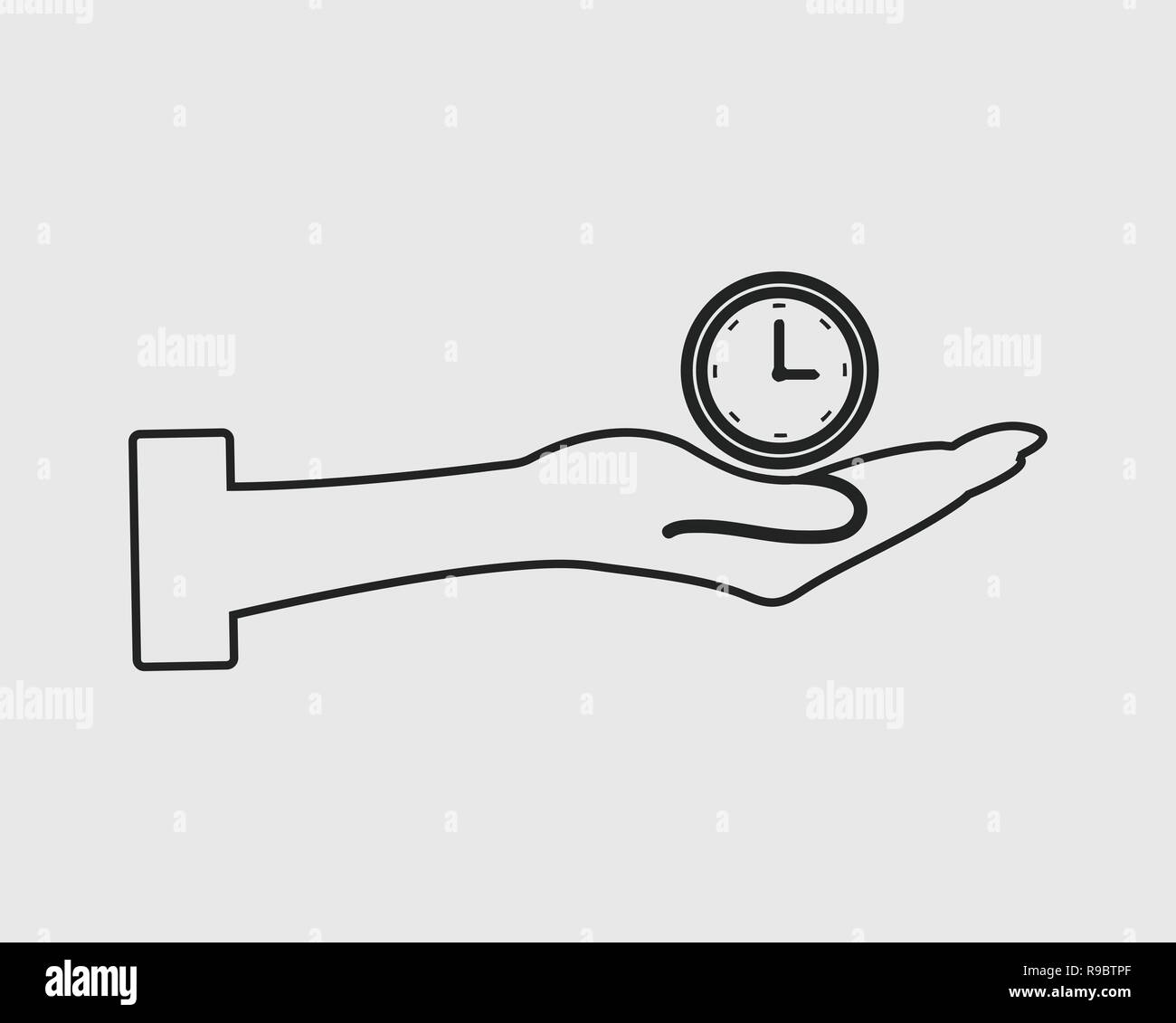 Time Management Vector line Icon. Clock symbol on hand sign Stock ...