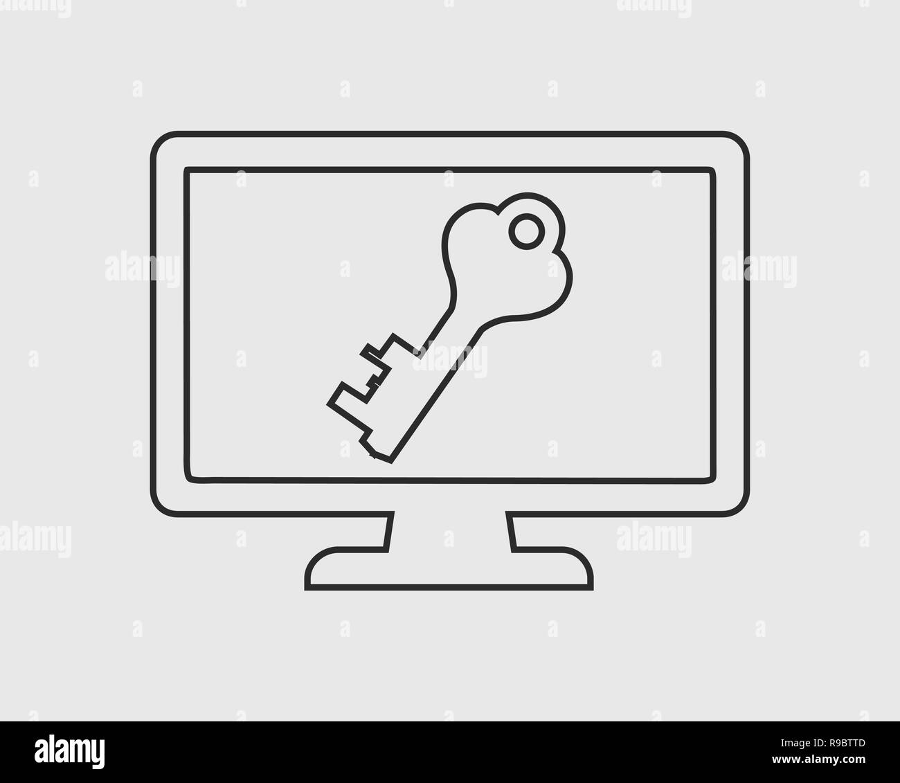Computer security line icon. Key symbol on monitor screen Stock Vector ...