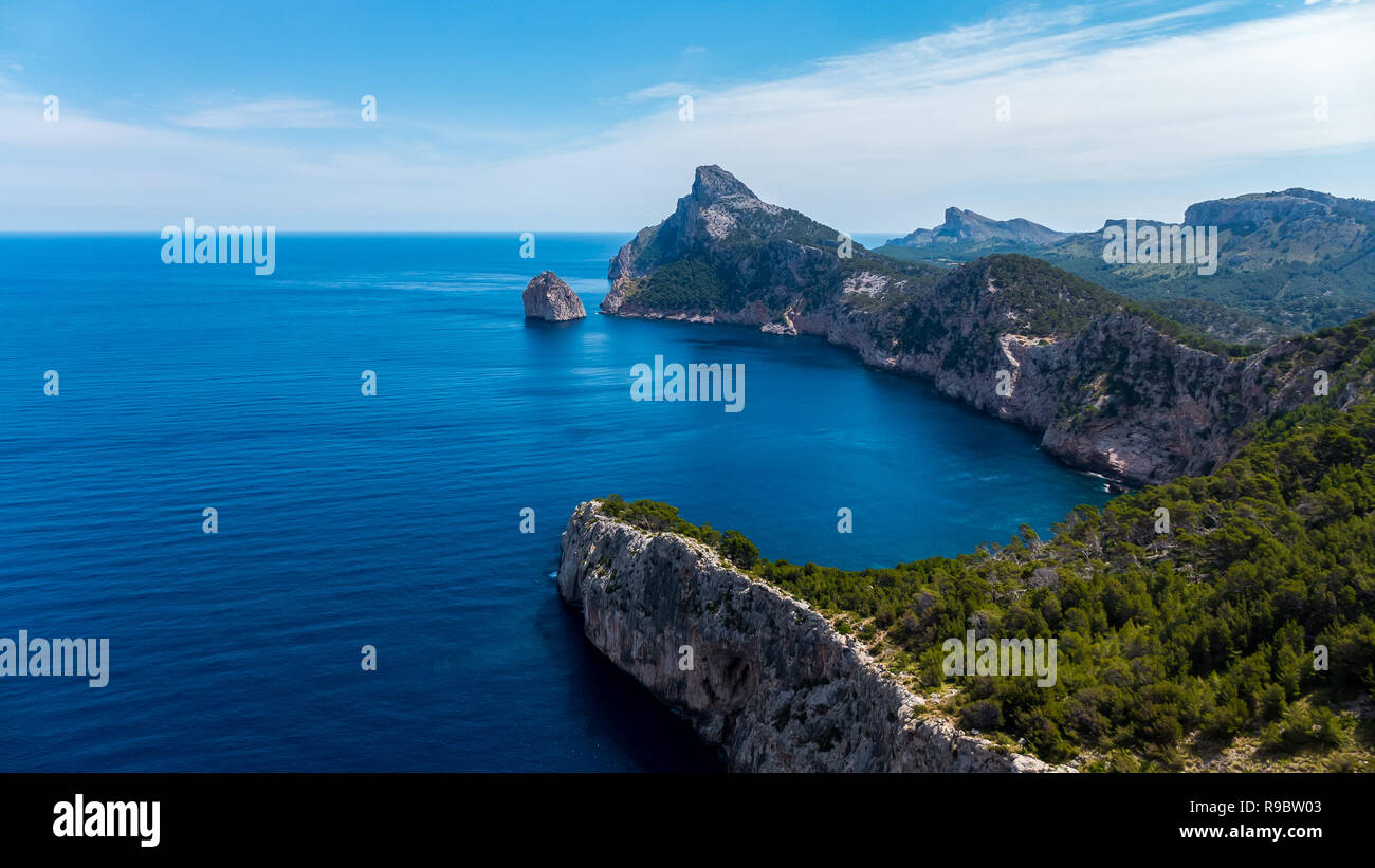 View to Cap de Formentor in Mallorca from Mirador es Colomer Stock ...