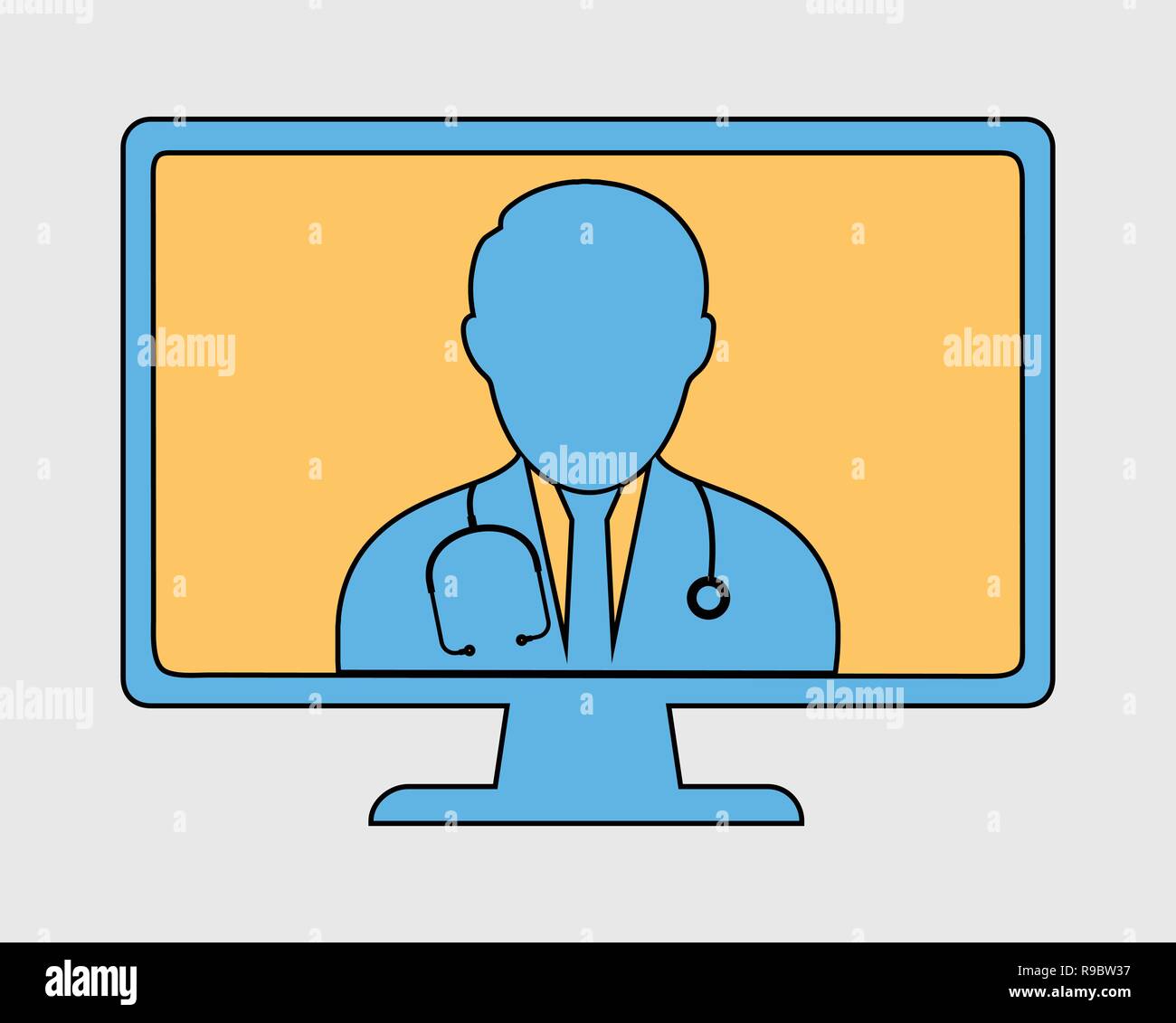 Colorful Online Doctor Icon. Doctor is on computer screen with gray ...