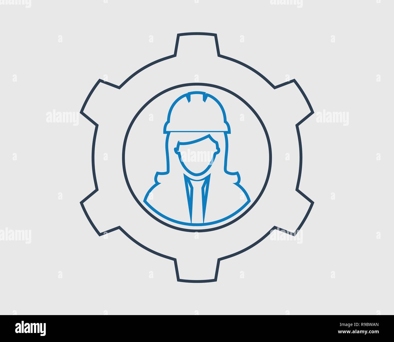 Mechanical Engineer line Icon. Female Symbol with Gear Sign Stock ...