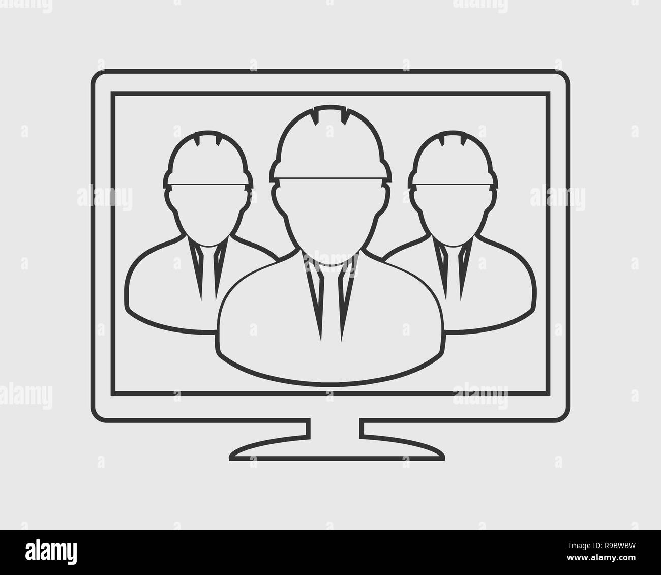 Online Engineer Team line Icon. Male Symbols on computer monitor Stock ...