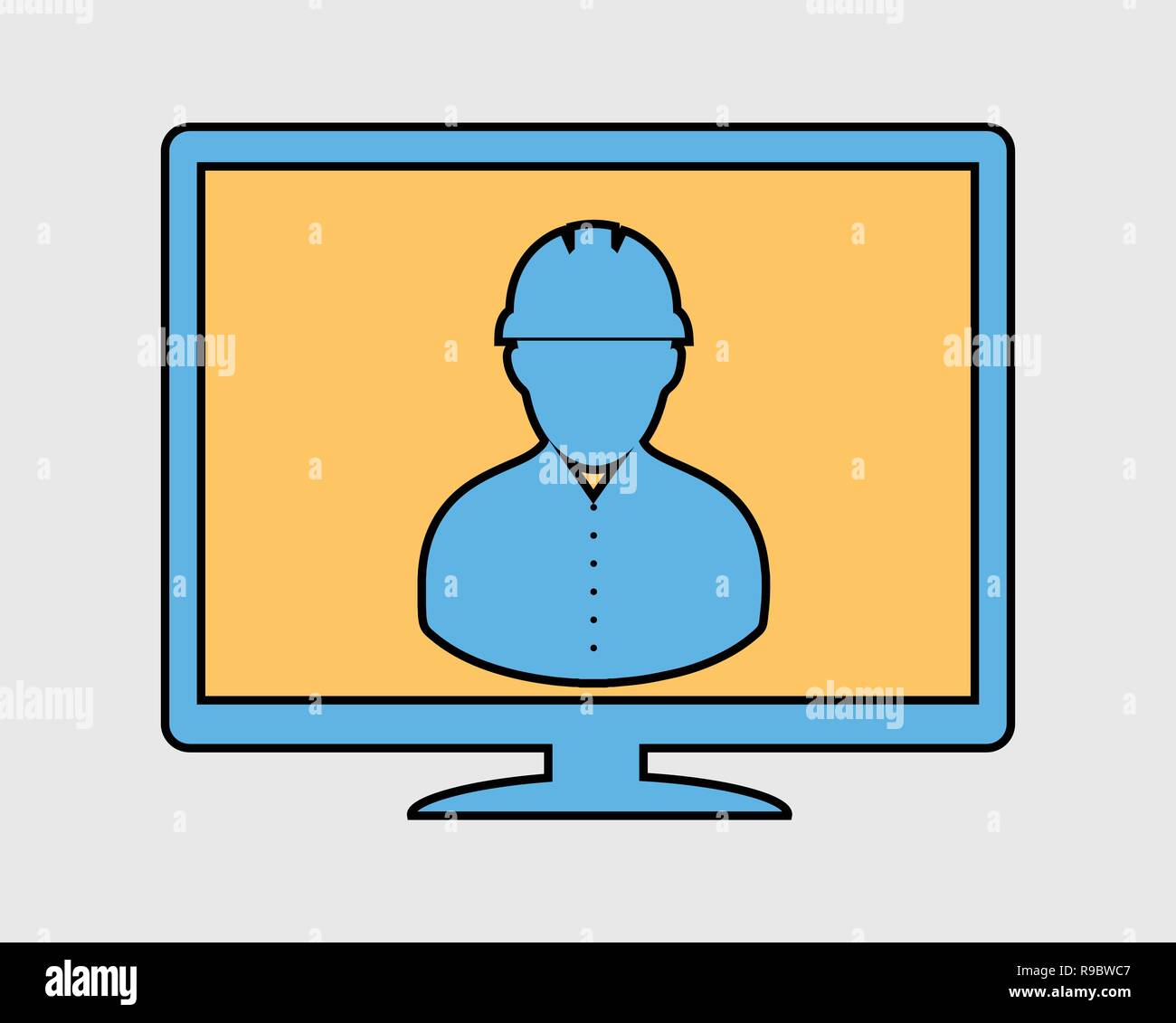 Colorful Online Technical Support Icon. Male Symbol on computer monitor ...