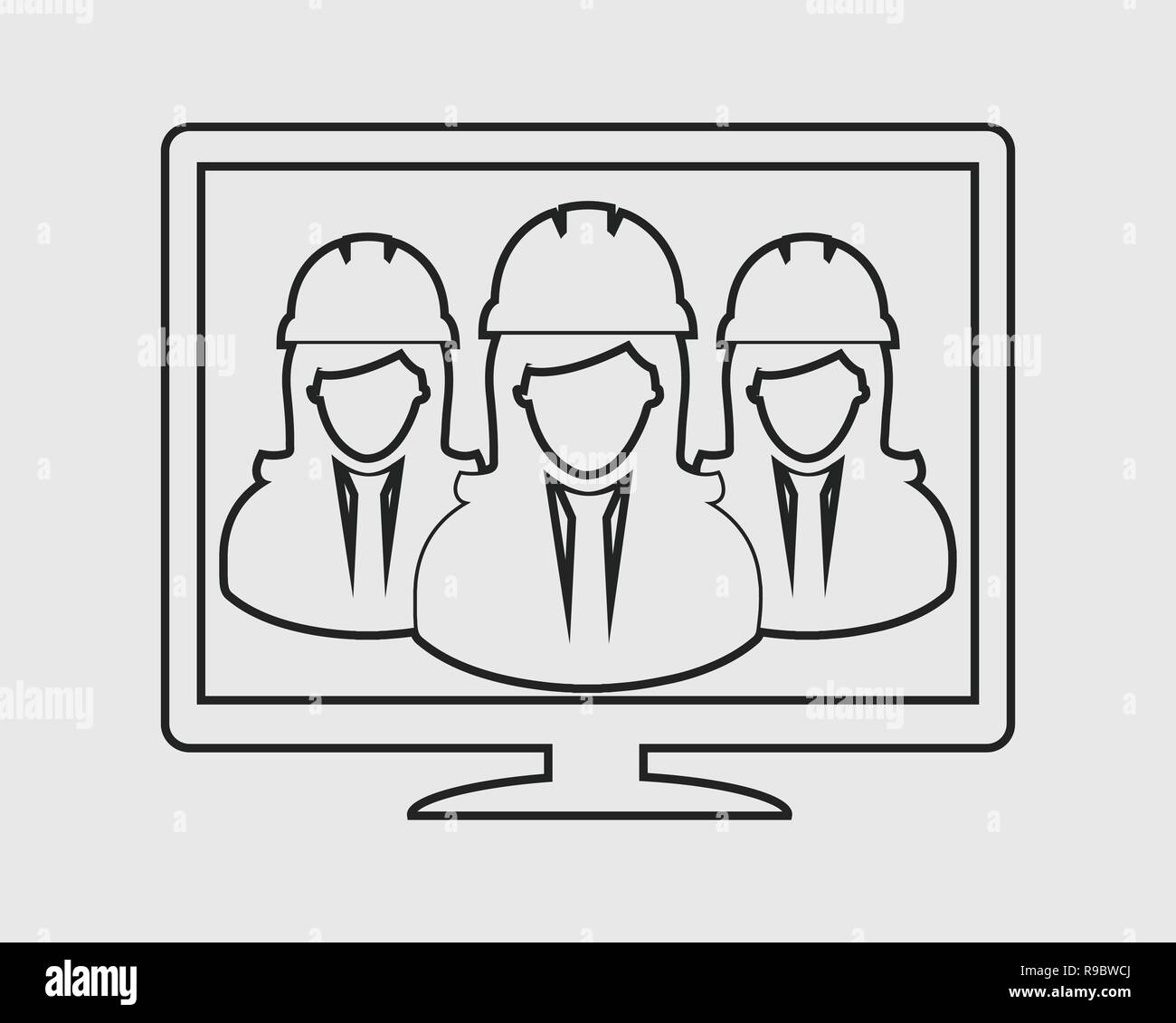 Online Engineer Team line Icon. Female Symbols on computer monitor ...