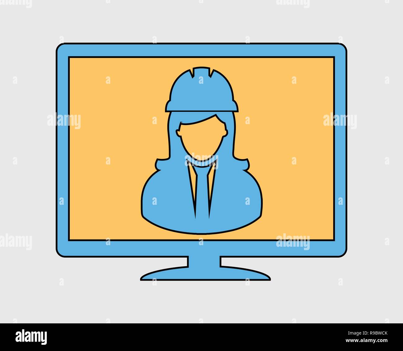 Colorful Online Engineering Support Icon. Female Symbol in Computer ...