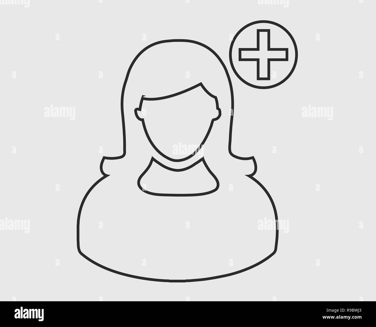 Add Users line Icon. Female avatar on gray Background Stock Vector ...