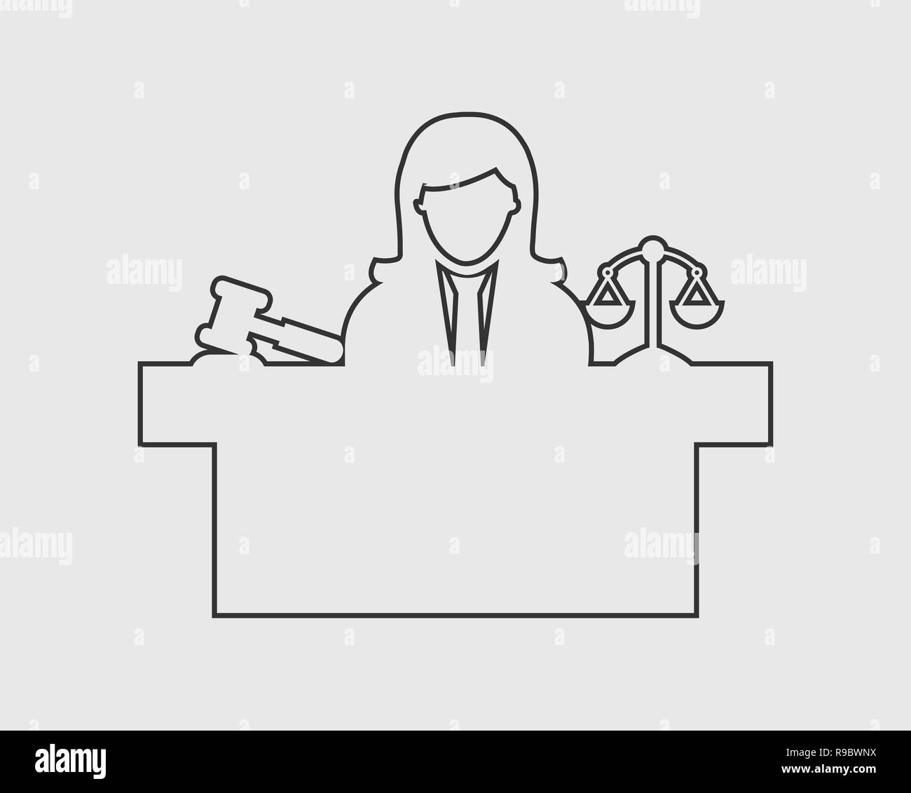 Female Judge line Icon with balance and hammer symbol Stock Vector ...