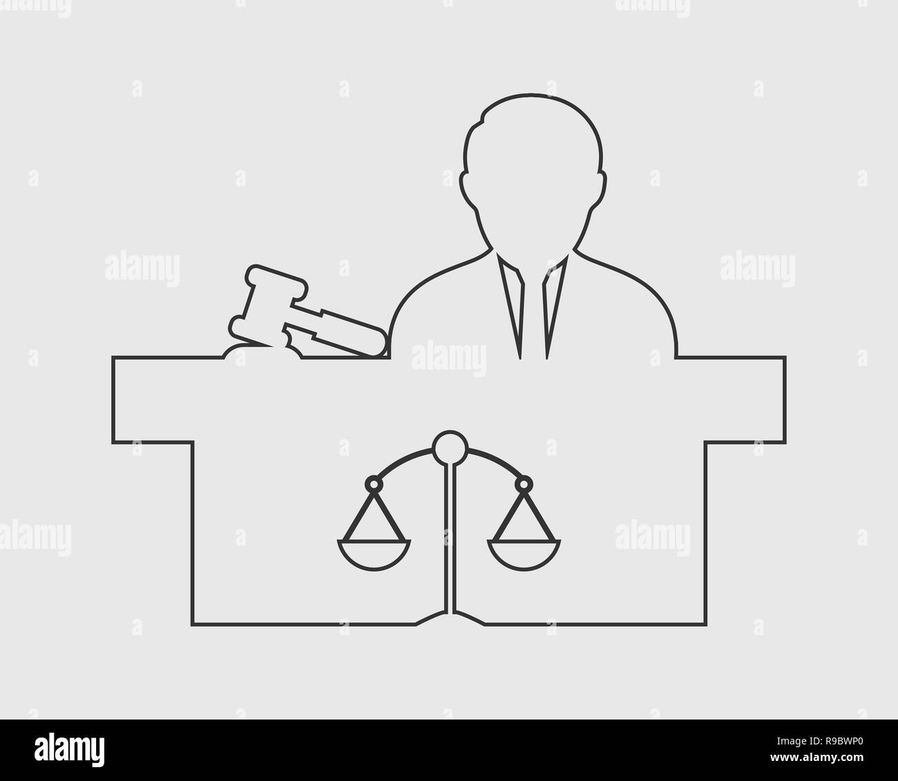 Male Judge line Icon with balance and hammer symbol Stock Vector Image ...