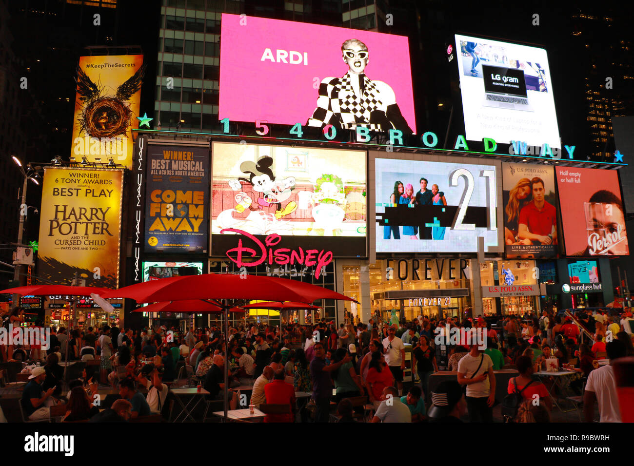 NEW YORK, USA - August 31, 2018: Times Square at night with animated ...